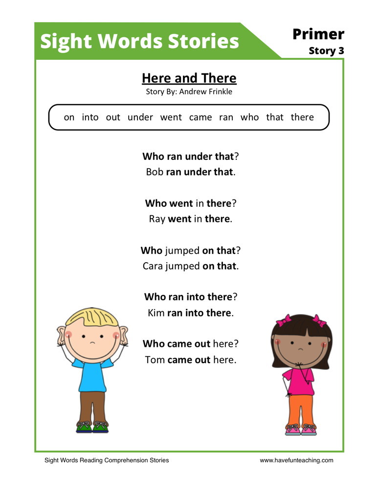 Reading Comprehension Worksheet Here And There