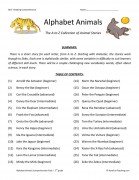 Reading Comprehension Worksheet - Alphabet Animals Collection