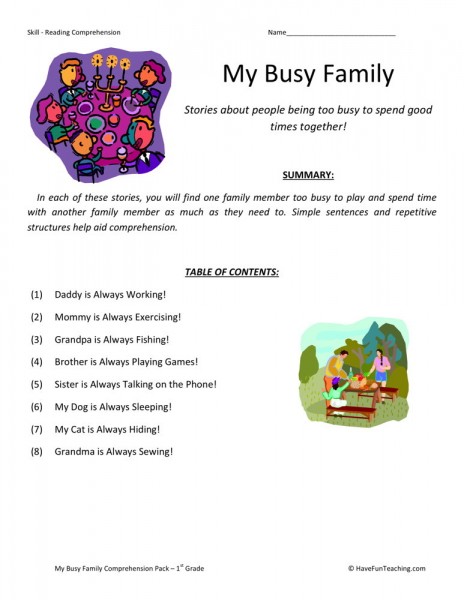 Reading Comprehension Worksheet - My Busy Family Collection