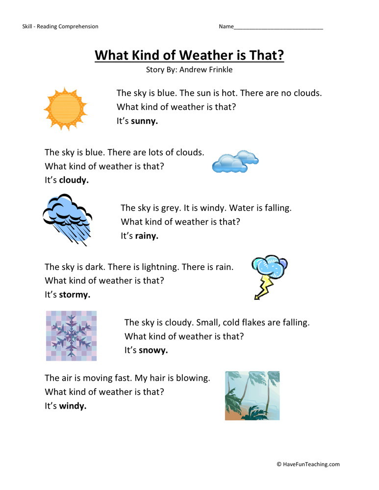 Reading Comprehension Worksheet What Kind Of Weather Is That Reading Comprehension Worksheet What Kind Of Weather Is That