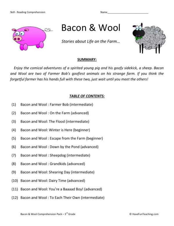 Reading Comprehension Worksheet - Bacon and Wool Collection