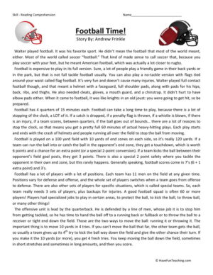 Reading Comprehension Worksheet - Football Time