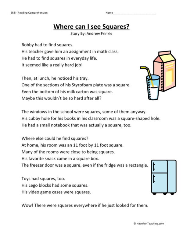 Math Reading Comprehension Worksheets