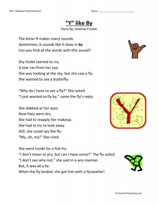 Reading Comprehension Worksheet - Y Like By