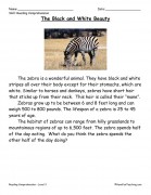 Reading Comprehension Worksheet - The Black and White Beauty