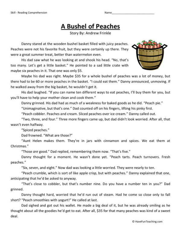 Fourth Grade Reading Comprehension Worksheets