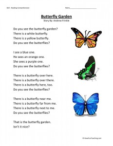 Reading Comprehension Worksheet - Butterfly Garden