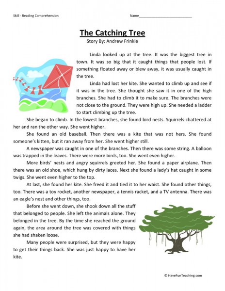 Reading Comprehension Worksheet - The Catching Tree