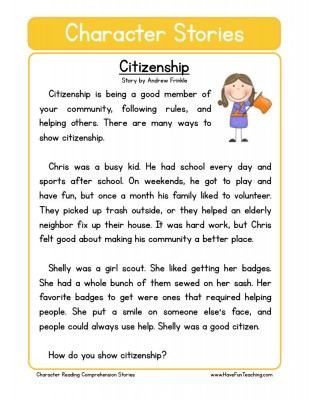 Reading Comprehension Worksheet - Citizenship