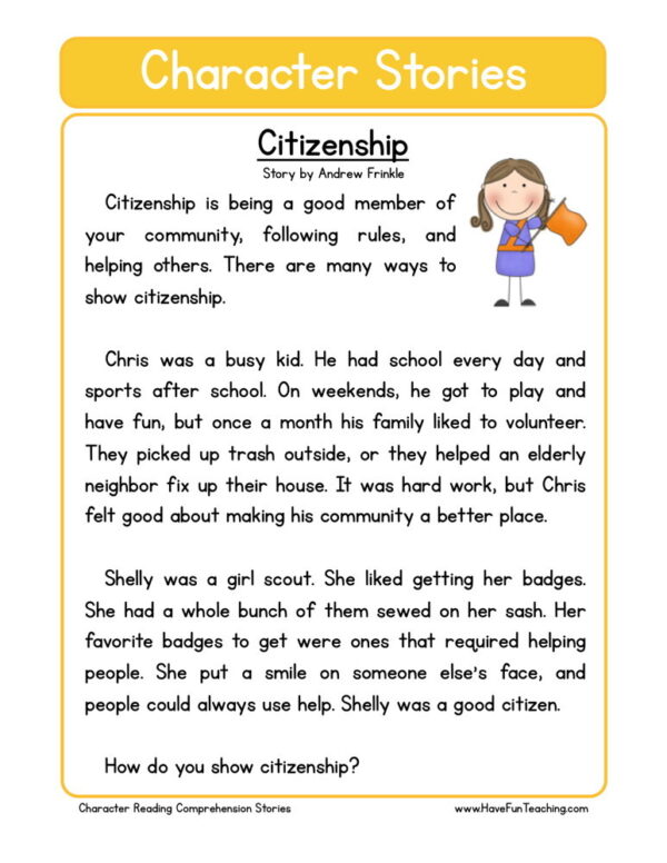 Reading Comprehension Worksheet - Citizenship