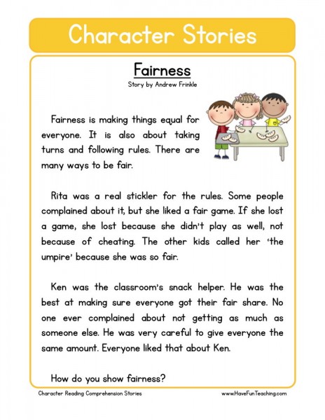 Reading Comprehension Worksheet - Fairness