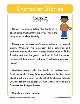 Character Reading Comprehension Worksheets