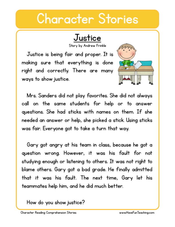 Character Reading Comprehension Worksheets