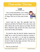 Character Reading Comprehension Worksheets
