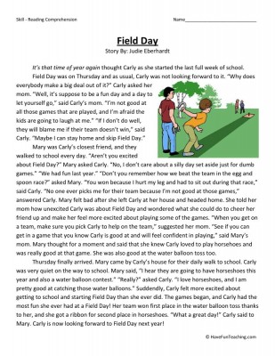 Reading Comprehension Worksheet - Field Day