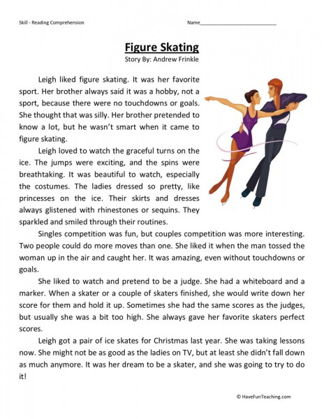Reading Comprehension Worksheet - Figure Skating