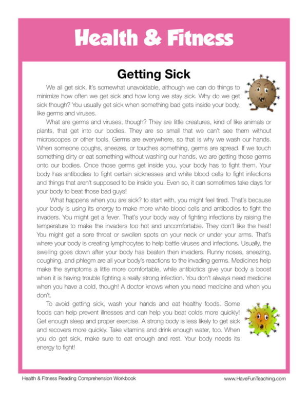 Reading Comprehension Worksheet - Getting Sick
