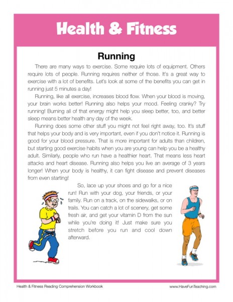 Health and Fitness Reading Comprehension Worksheets