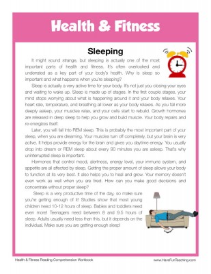Reading Comprehension Worksheet - Sleeping
