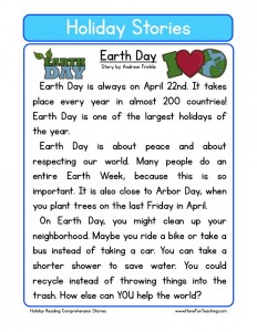 Reading Comprehension Worksheet - Earth Day