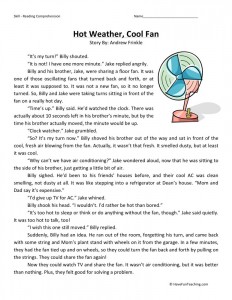 Reading Comprehension Worksheet - Hot Weather, Cool Fan