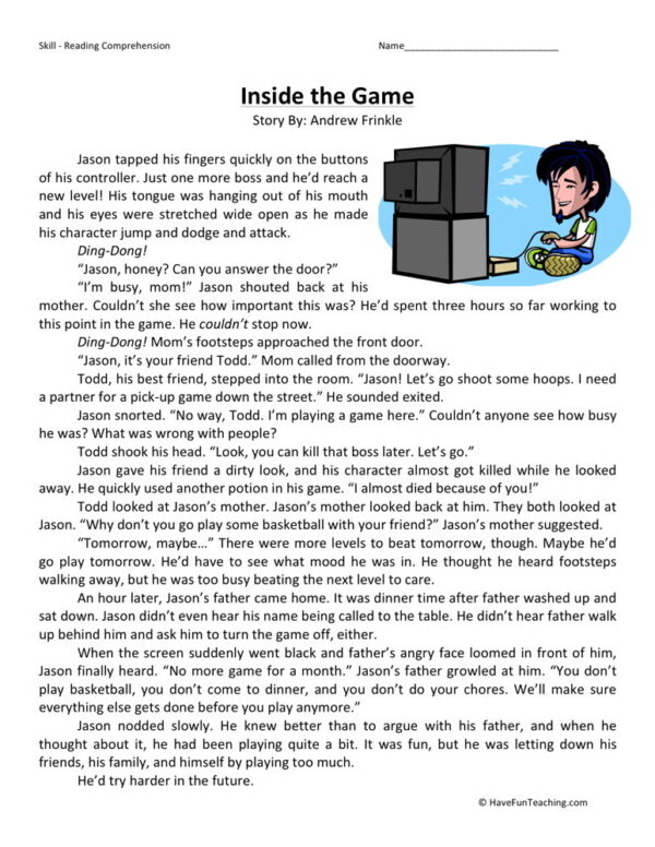 Reading Comprehension Worksheet - Inside the Game