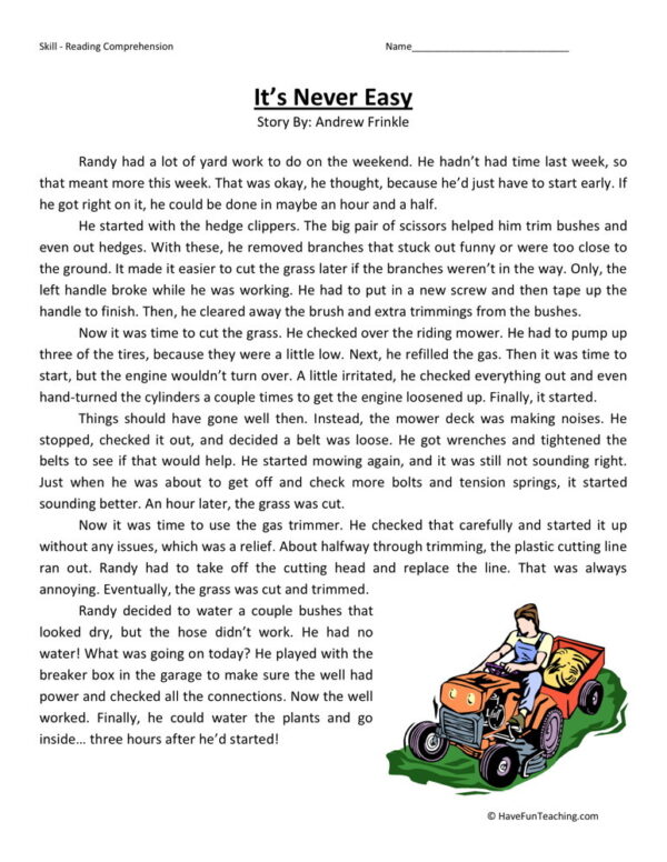Fourth Grade Reading Comprehension Worksheets