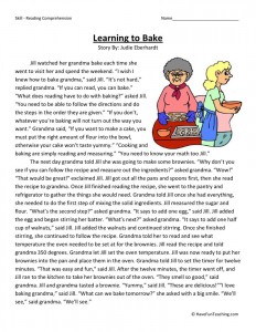Reading Comprehension Worksheet - Learning to Bake