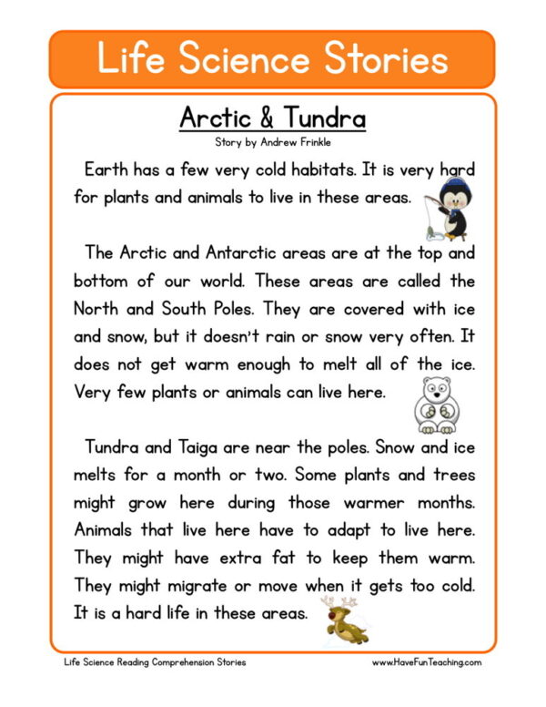 Reading Comprehension Worksheet - Arctic & Tundra
