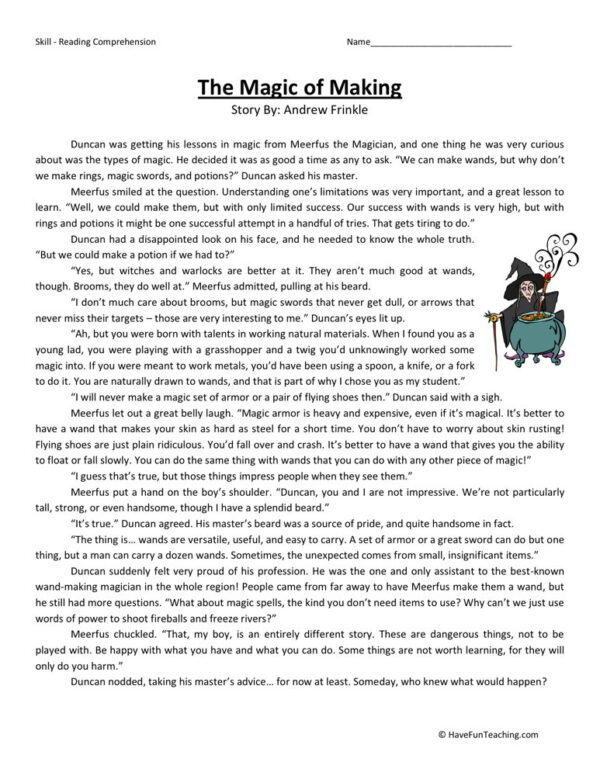 Fifth Grade Reading Comprehension Worksheets
