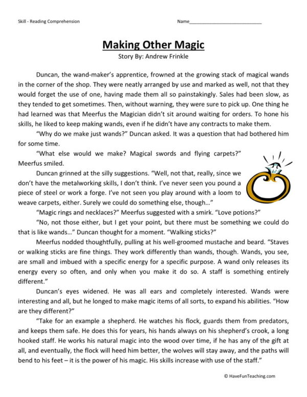 Fifth Grade Reading Comprehension Worksheets