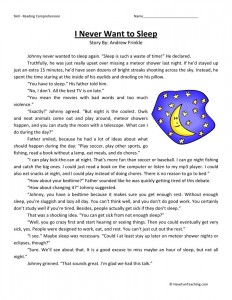 Reading Comprehension Worksheet - I Never Want to Sleep