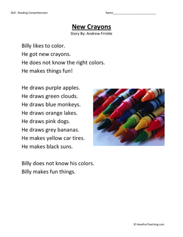 Reading Comprehension Worksheet - New Crayons