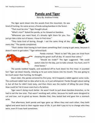 Reading Comprehension Worksheet - Panda and Tiger