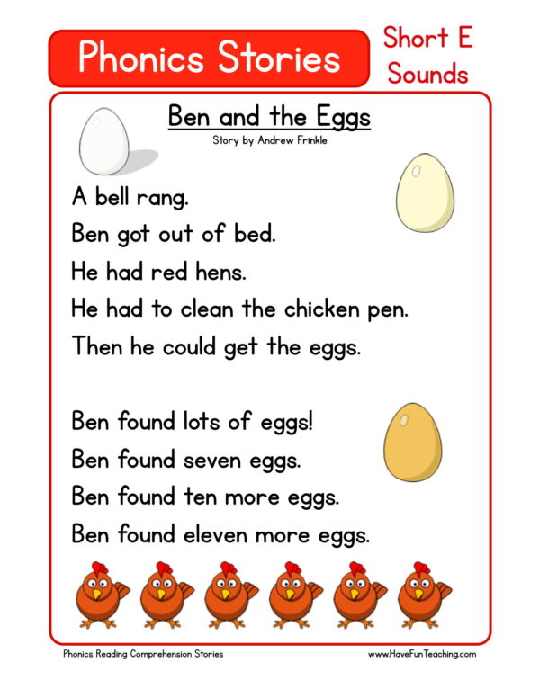 Reading Comprehension Worksheet - Ben and the Eggs