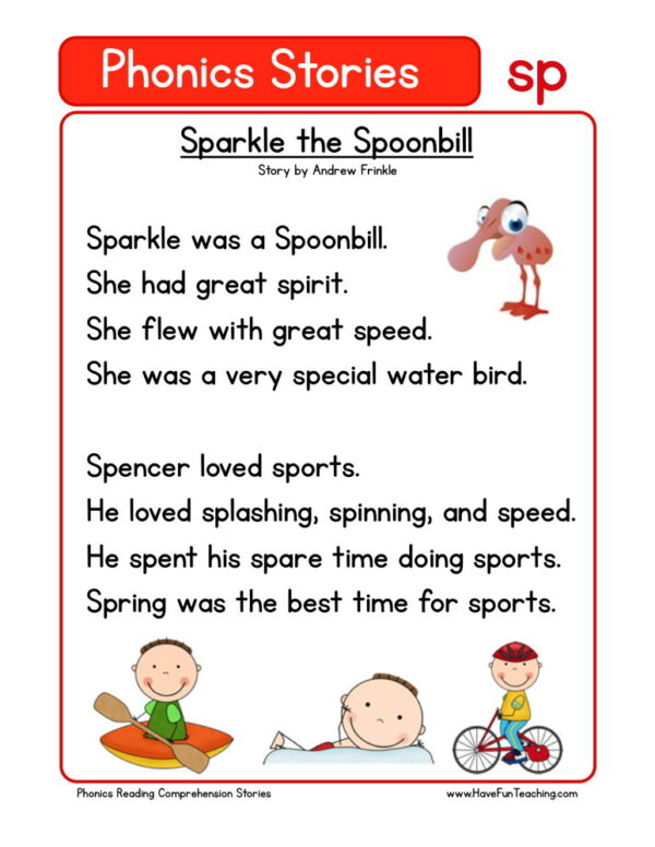 Reading Comprehension Worksheet - Sparkle the Spoonbill