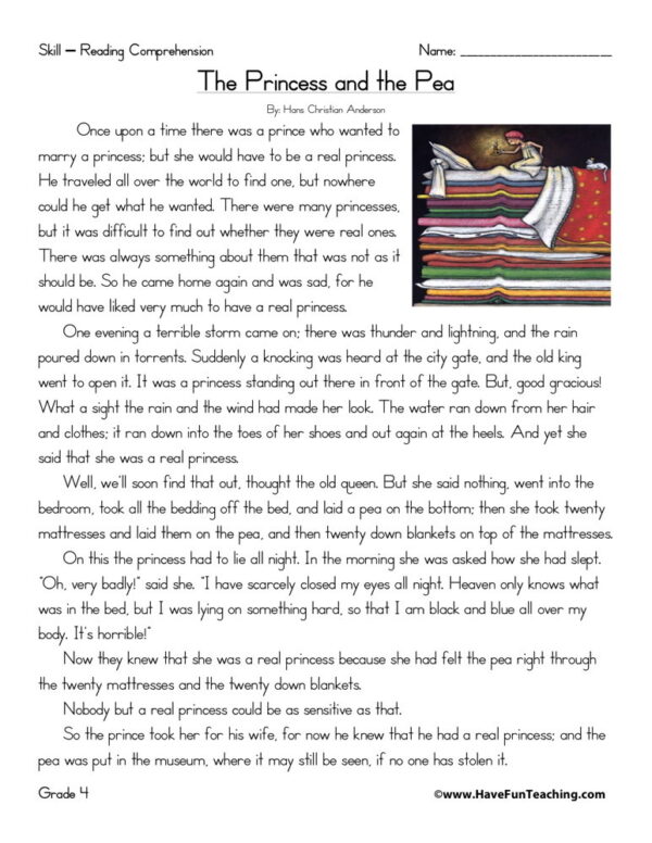 Fourth Grade Reading Comprehension Worksheets