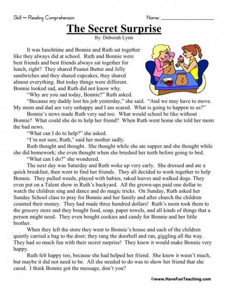 Reading Comprehension Worksheet - The Secret Surprise