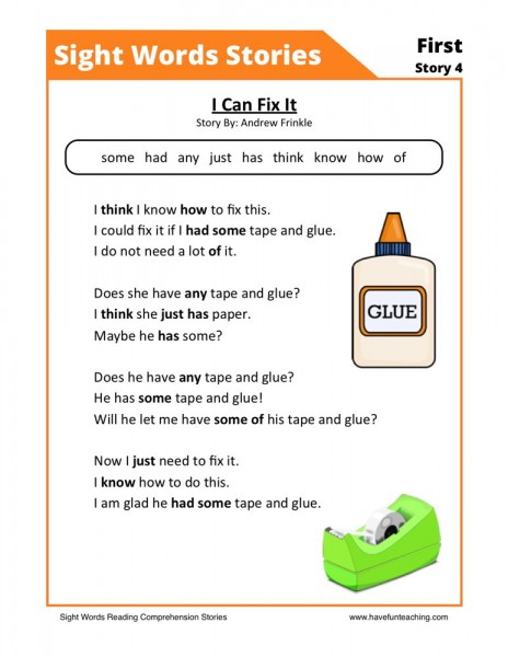 Reading Comprehension Worksheet - I Can Fix It