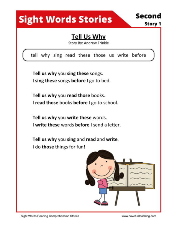 Reading Comprehension Worksheet - Tell Us Why
