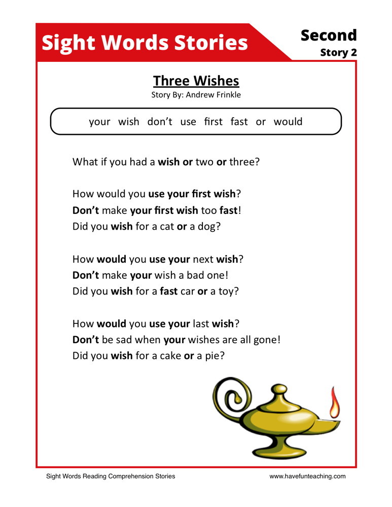 Reading Comprehension Worksheet Three Wishes