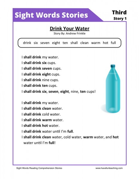 Reading Comprehension Worksheet - Drink Your Water