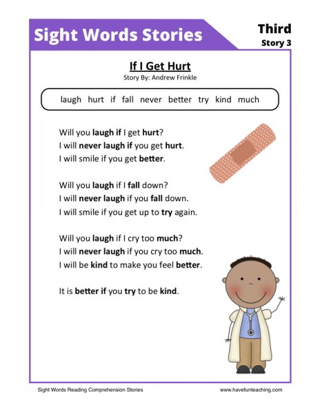 Sight Words Reading Comprehension Worksheets