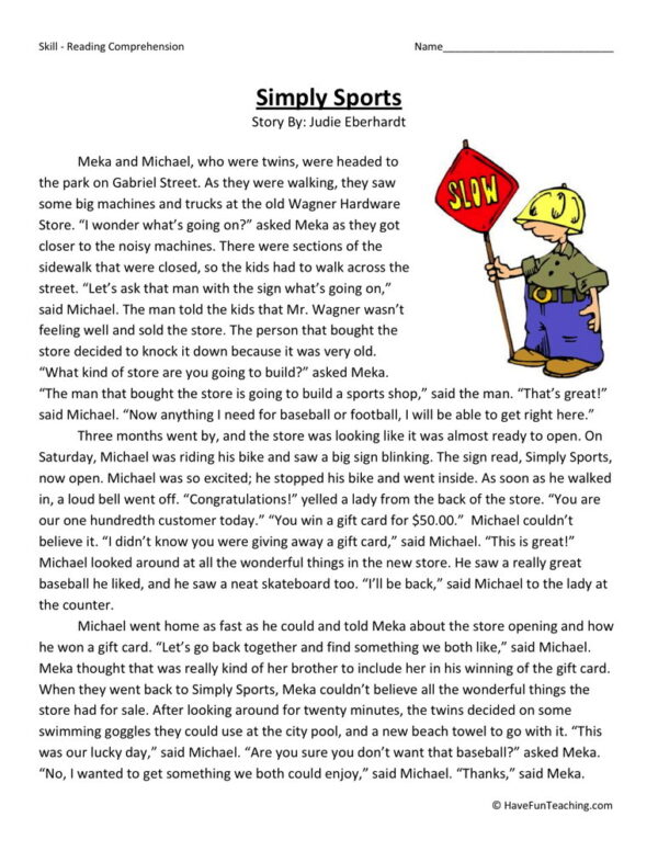 Reading Comprehension Worksheet - Simply Sports
