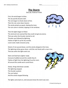 Reading Comprehension Worksheet - The Storm