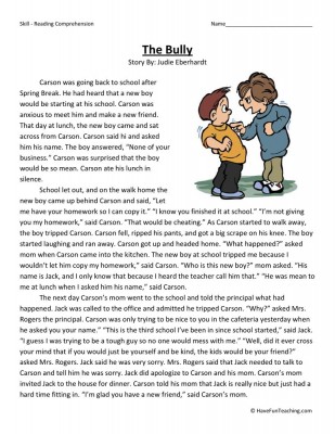 Reading Comprehension Worksheet - The Bully