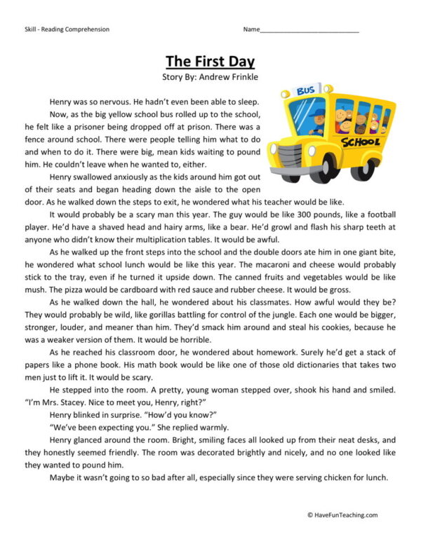 First Grade Reading Comprehension Worksheets
