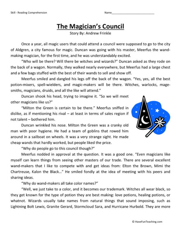 Fifth Grade Reading Comprehension Worksheets