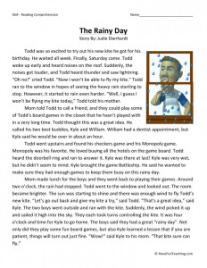 Reading Comprehension Worksheet - The Rainy Day