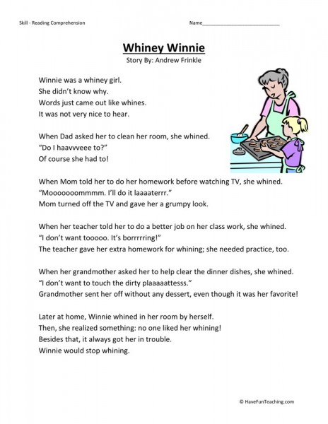 Reading Comprehension Worksheet - Whitney Winnie
